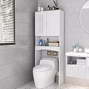 LifeSky Over The Toilet Cabinet - Bathroom Over Toilet Storage Cabinet with Doors - Space Saver Storage for Bathroom White