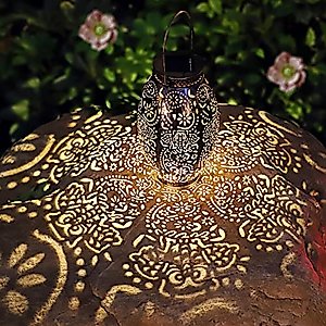 Go2garden Solar Lantern Owl, Large Solar Hanging Lanterns Outdoor Waterproof, LED Metal Decorative Lights for Garden, Tabletop, Yard, Patio and Lawn (1Pack, Bronze)