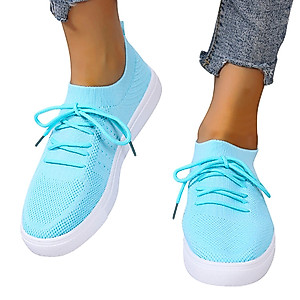 MLAGJSS Sock Sneakers Silp On Leather Shoes Women's Hiking Shoes Flat Sneakers Women Flats Comfortable Dressy(628jia466#01 Blue,Size 7.5)