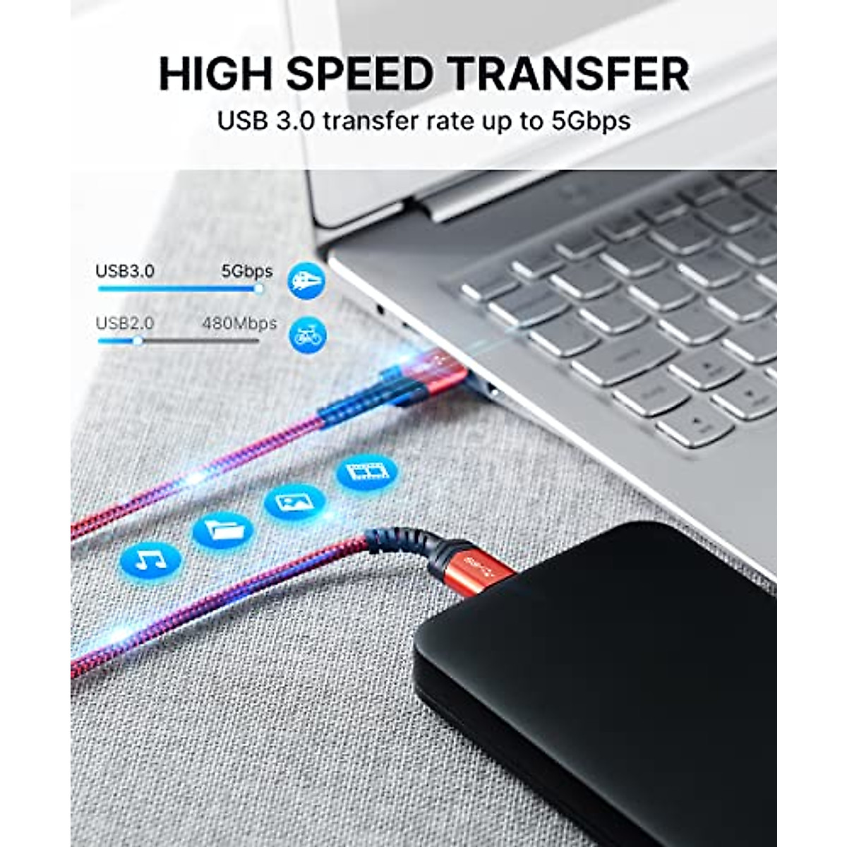 JSAUX USB to USB Cable, USB 3.0 A to A Male Cable 2 Pack(3.3ft+6.6ft) USB Male to Male Cable Double End USB Cord Compatible for Hard Drive Enclosures, DVD Player, Laptop Cooler and More (Red)