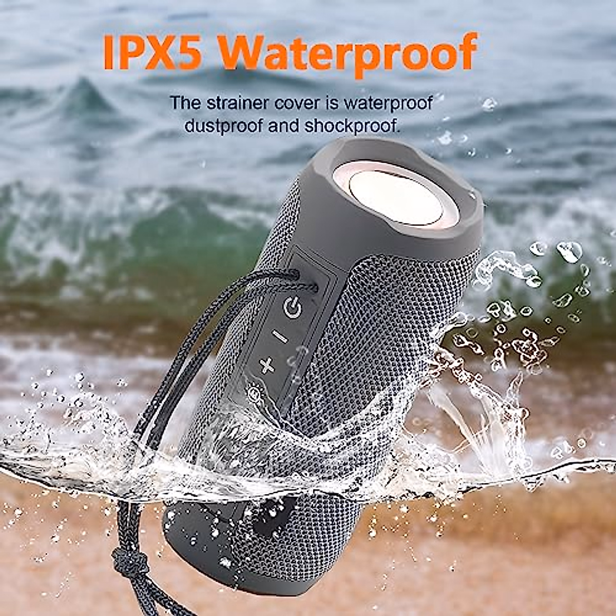 TGUCITESEN Portable Bluetooth Speaker Waterproof IPX4 Wireless Speaker，Good Bass, Shower, Kayak, Beach Accessories, Gifts for Men Women (Gray)