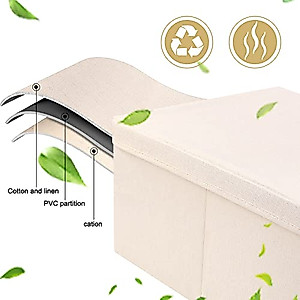 Storage Bin 2 Pack, Large Storage Bins with Lids, Vailando Decorative Storage Boxes Fabric Cotton Linen Collapsible Basket for Bedroom Closet Shelves Office Nursery ( Beige)