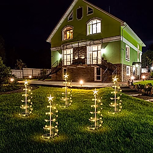 Joiedomi 4 Pack 18" Spiral Christmas Tree Pathway Light, 100 Count Warm White Waterproof Pathway Yard Stake for Christmas, Garden, Lawn, Indoor Outdoor Holiday Decoration