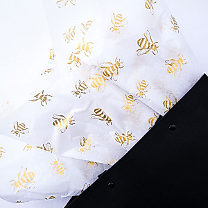 MR FIVE 30 Sheets White with Metallic Gold Bee Tissue Paper Bulk,20" x 28",Gold Bee Design Tissue Paper for Gift Bags,Gold Gift Wrapping Tissue Paper for Bee Party