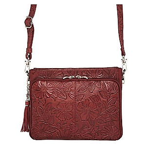 Gun Toten Mamas Tooled Cowhide Handbag, Black Cherry, One Size
