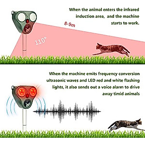 Solar Powered Animal Repellent,Animal Repeller,Ultrasonic Repellent,Dog Deterrent with Motion Sensor Waterproof Bird Repellent for Squirrels Rabbit Fox Raccoon,Yard Garden Farm