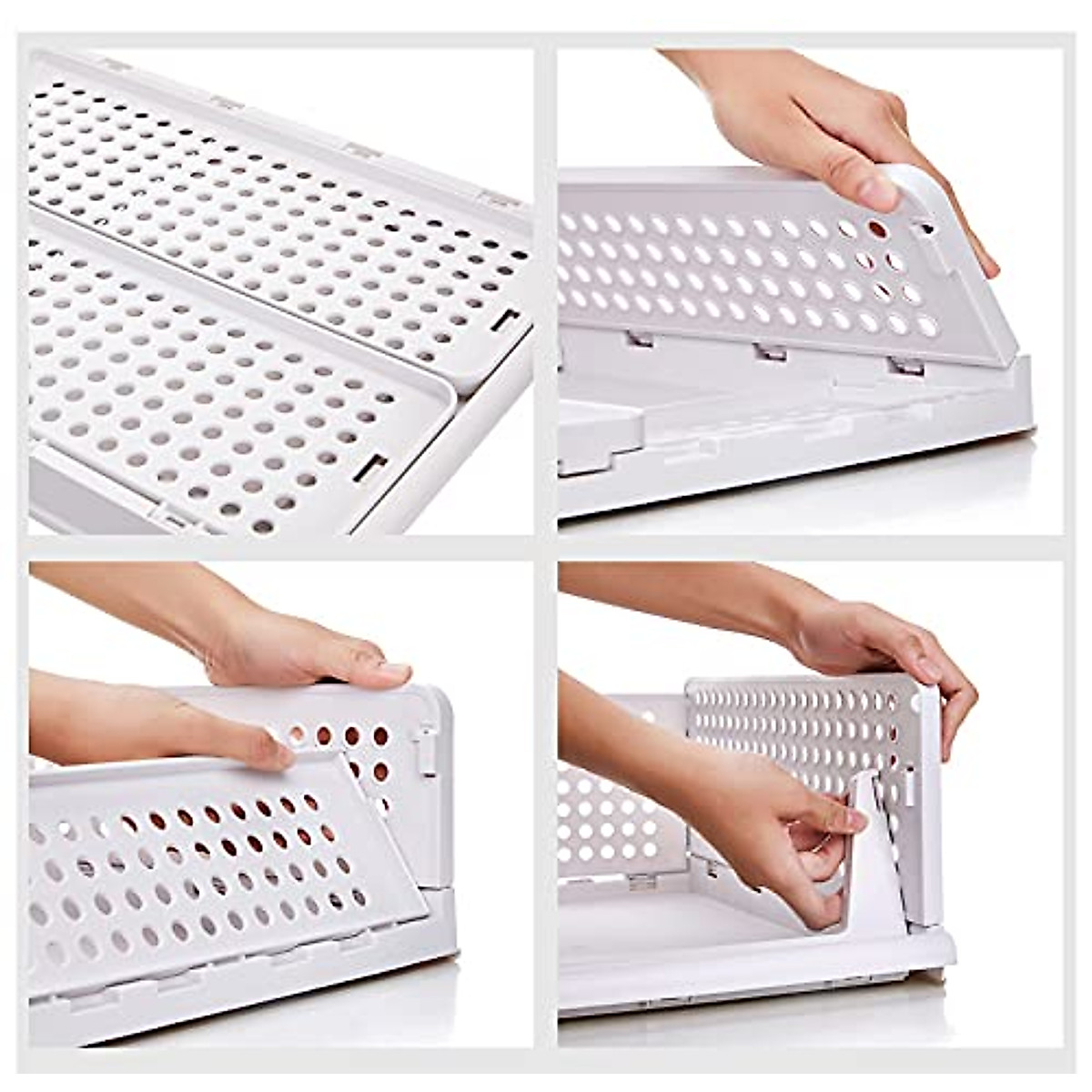 VANCORE Stackable Shelf Baskets Organizer Folding Wardrobe Closet Organizers, Pull Out Drawer Organizer Containers Storage Bin for Home Office Bedroom Laundry Room, Large x 4