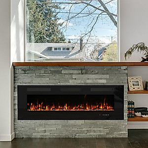 Electric Fireplace, 60 inch Recessed Wall Mounted Fire Place Heater with Remote Control Timer LED Adjustable Flame for Living Room Bedroom