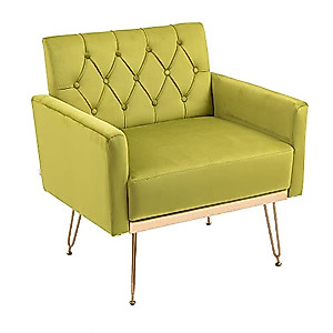 Olela Accent Chair Set of 2,Velvet Armchair Single Sofa Modern Tufted Upholstered Side Reading Chairs with Arm and Gold Metal Leg for Living Room Bedroom Club Nursery Office Decorate(2, Olive Green)