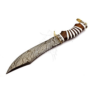 Skokie Knives Custom Hand Made Damascus Steel Hunting Knife Handle Camel Bone (Brown)