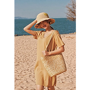 TONWHAR® Simple Elegant Straw Woven Beach Tote Bag Purse (Natural Color)