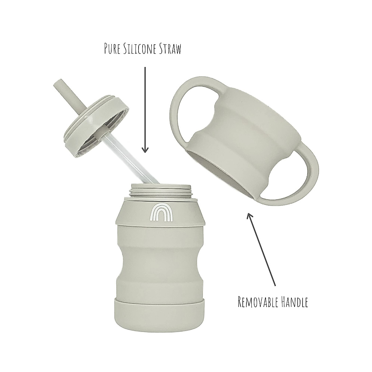 Hippypotamus Silicone Transition Cups - Small Baby/Toddler Cups With Straws & Lids - Removable Handles - Set of 2 (Blush/Nude)