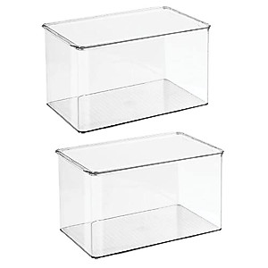 mDesign Stackable Plastic Closet Storage Container Bin Box with Hinge Lid for Organizing Shoes, Booties, Pumps, Sandals, Wedges, Flats, Heels - Lumiere Collection - 2 Pack - Clear