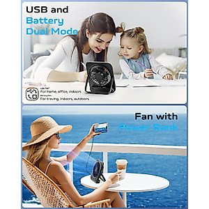 Otlonpe Desk Fan, Rechargeable Portable Fan Slim Quiet, 4000mAh Small Personal Table Fan Battery Operated 7.5-22H, Power Bank, 4 Speeds, 180° Foldable Desktop Fan for Travel Home Office Outdoor, Black