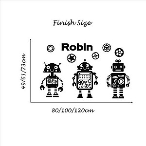 Boys Name Robots Wall Decal-Robot & Gears Decal - Personalized Boy Robots Decal-Robots Gears Name Vinyl Name Wall Sticker Wall Decor