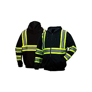 Pyramex Safety RSZH34 Series Enhanced Visibility Black Sweatshirt ANSI Type 0 Class 1 with reflective contrasting tape, 2x large -RSZH3411X2