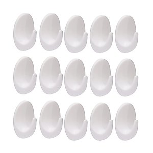 UUYYEO 15 Pcs White Plastic Wall Hooks Adhesive Picture Hanging Hooks Stick On Door Hooks Waterproof Bathroom Hangers for Hanging Keys Bags