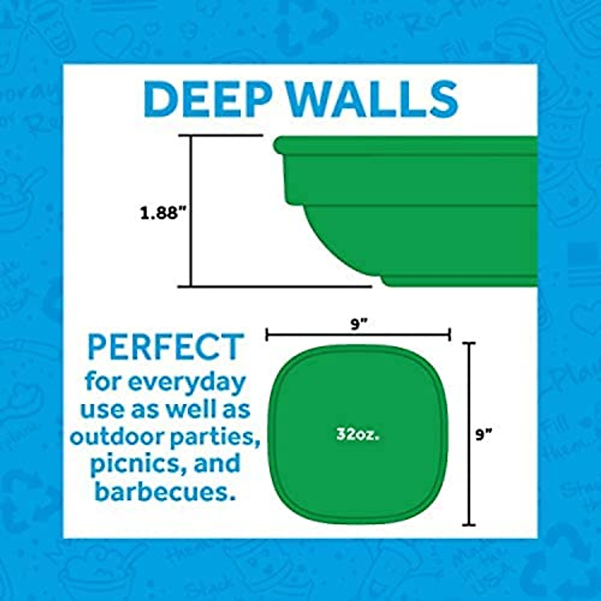 Re Play Made in USA 9" Heavy Duty Dining Plates | Virtually Indestructible Eco Friendly Recycled Polypropylene Plastic |BPA Free| Dishwasher Safe|Perfect For On The Go or At Home Dining| White (4pk)