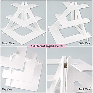 Cupcake Stand for 24 Cupcakes- Rustic Cupcake Stand 3 Tier Collapsible Wooden Cupcake Tier Stand - White Cupcake Holder Stand - Cupcake Tower Display Party Décor - Cupcake Stand Display for Pastry