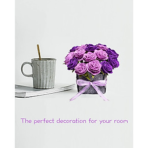 BAZIMA DIY Felt Flower Art Craft Kit, DIY Felt Purple Rose Pot Bonsai Kit, Floral Gifts,Beginner Craft Kit,Arrange Pre-Cut Felt Flowers and Foliage