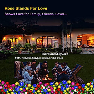 YWYWLED Solar Flower Lights Outdoor - Upgraded New Material Two Modes Realistic LED Solar Powered Waterproof Lights with 5 Roses, Solar Decorative Stake Lights for Garden (Orange, 1 Pack)