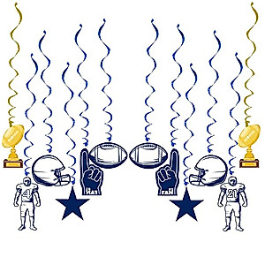 Football Party Streamers, 24Pcs, Helmets Stars Trophy Boys Birthday Party Favors, Hanging Swirls Party Decor Supplies