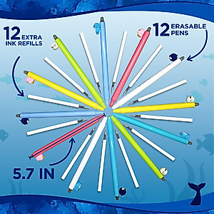 BunMo Erasable Cute Pens - Cute Kawaii Accessories - 12 Ink Pens Include 12 Extra Kawaii Pen Ink Refills. Great Easter Basket Stuffers or Easter Basket Stuffers For Girls