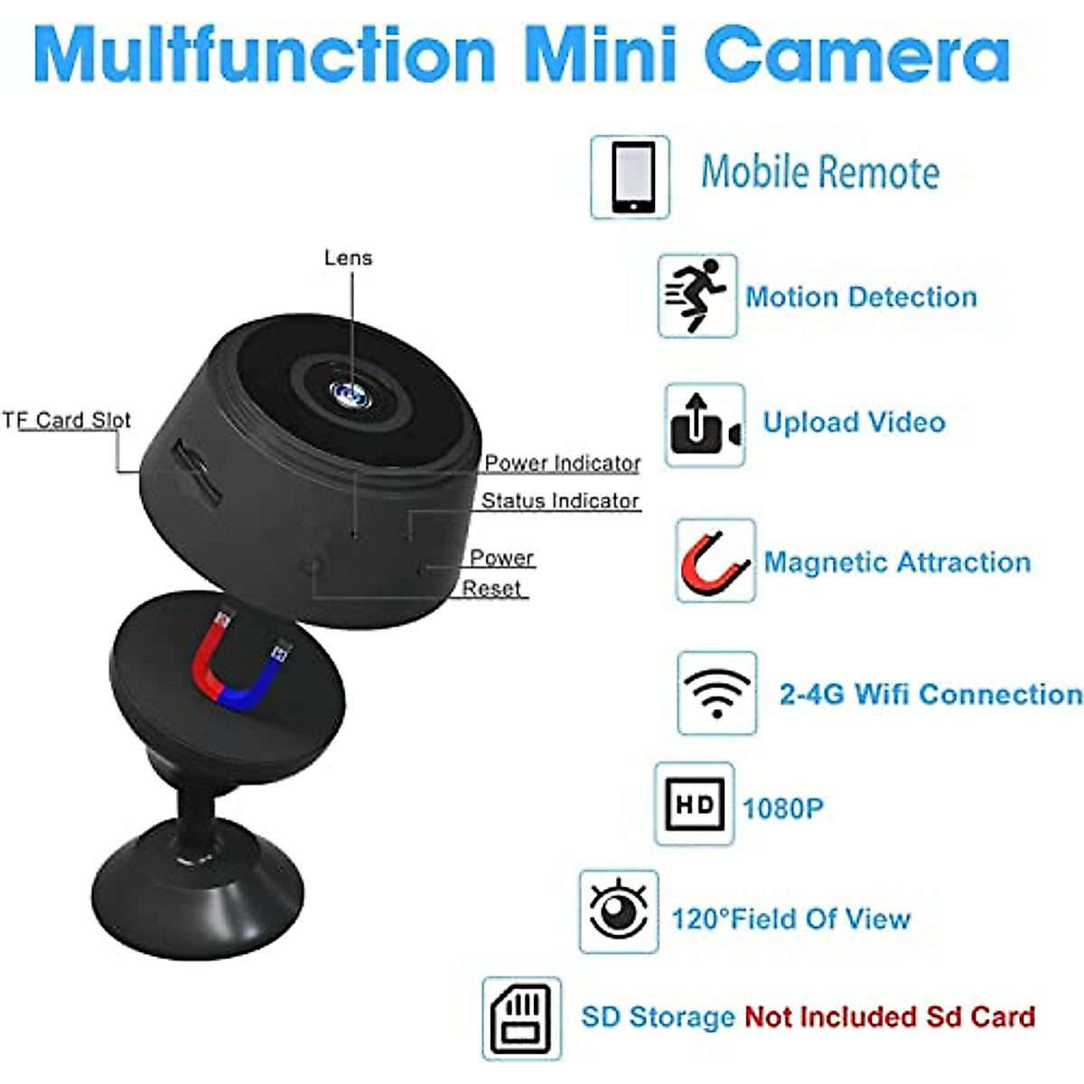 Jukllezan Mini Spy Camera Wireless WiFi Hidden Camera 1080P Full Hidden Cameras with Night Vision and Motion Detection Security Nanny Camera for Outdoor Home Office (2)