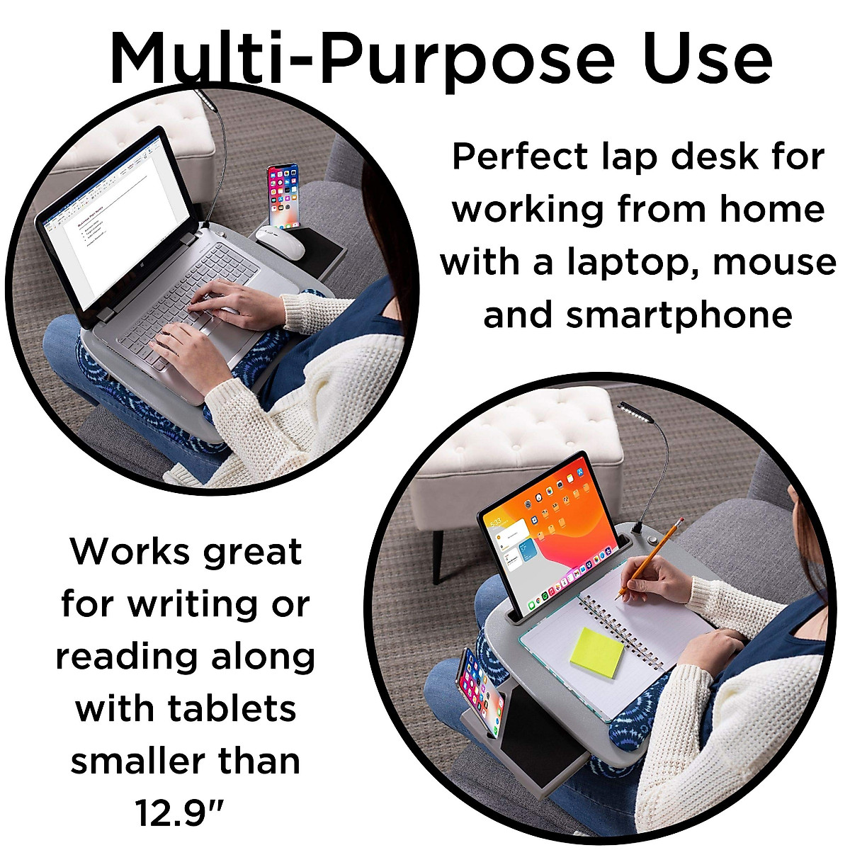 BIRDROCK HOME Deluxe Lap Desk with Pillow Cushion and Wrist Rest | USB Light and Mouse Pad | Fits Laptops Up to 15" | Tablets Up to 9.6" | Blue Tiedye Sunburst Pattern | Laptop Stand Accessories