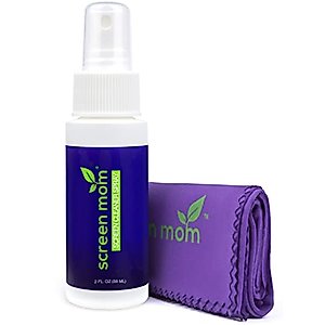 Screen Mom Screen Cleaner Kit for Laptop, Phone Cleaner, iPad, Eyeglass, LED, LCD, TV - Includes 2oz Spray and 2 Purple Cleaning Cloths