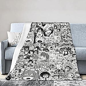 Anime Sexy Waifu Hentai Ahegao Face All Season Fleece Blanket Throw Ultra Soft Flannel Blanket Digital Printed Premium Fluffy Microfiber Fleece