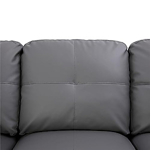 NOTOP 3-Piece Faux Leather L-Shaped Sectional Sofas, Button Tufted Upholstered Couch Set with Left Chaise Longue and Storage Ottoman, for Living Room, Home, Office, Dark Grey