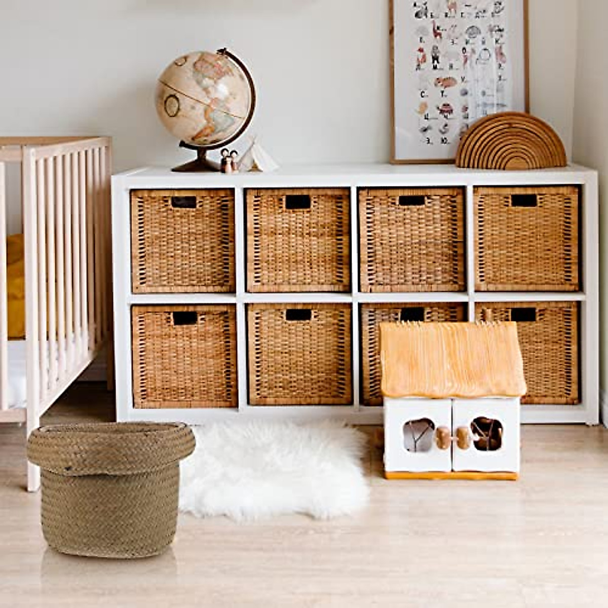 YARNOW Rattan Waste Basket Straw Woven Basket Trash Can Garbage Container Bin Dried Flower Bucket for Bathrooms Kitchens Home Offices M Orange, 26X26X26CM, (HI04CF350E8OHB8CFCS913P6)