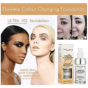 2 Pack Flawless TLM Color Changing Foundation Makeup, Concealer Cover Cream, Warm Skin Tone Foundation Liquid, Base Nude Face Moisturizing Concealer for Women and Girls Aging Skin