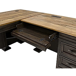 Martin Furniture IMSA684R-KIT Executve L-Desk & Return with Solid Wood Plank Tops, Fully Assembled, Brown
