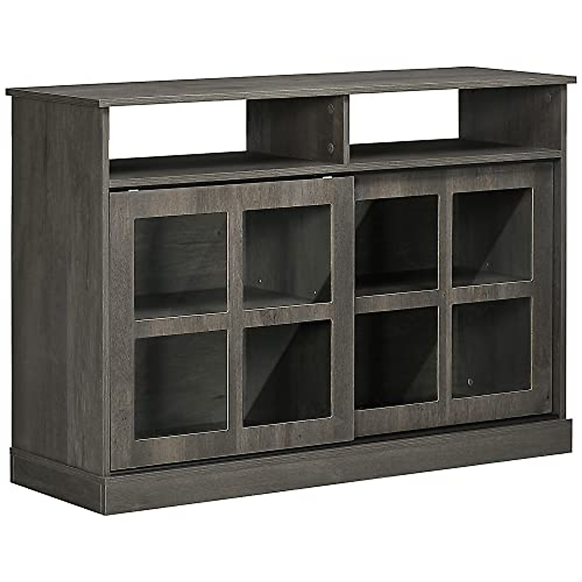 HOMCOM Sideboard with Glass Sliding Doors, Buffet Cabinet, Coffee Bar Cabinet with Adjustable Shelf, Dark Grey