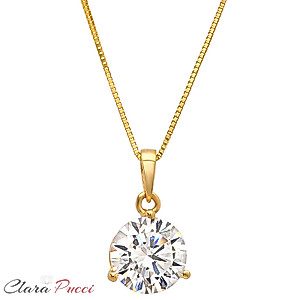 2 ct Brilliant Round Cut Solitaire Clear Simulated Diamond 14k Yellow Gold Pendant with 16" Chain