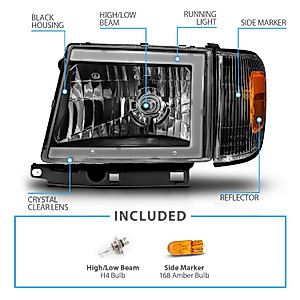 AmeriLite for 1998-2000 Toyota Tacoma 4WD Pickup LED Tube Black Reaplcement Headlights + Corner Light Set - Passenger and Driver Side