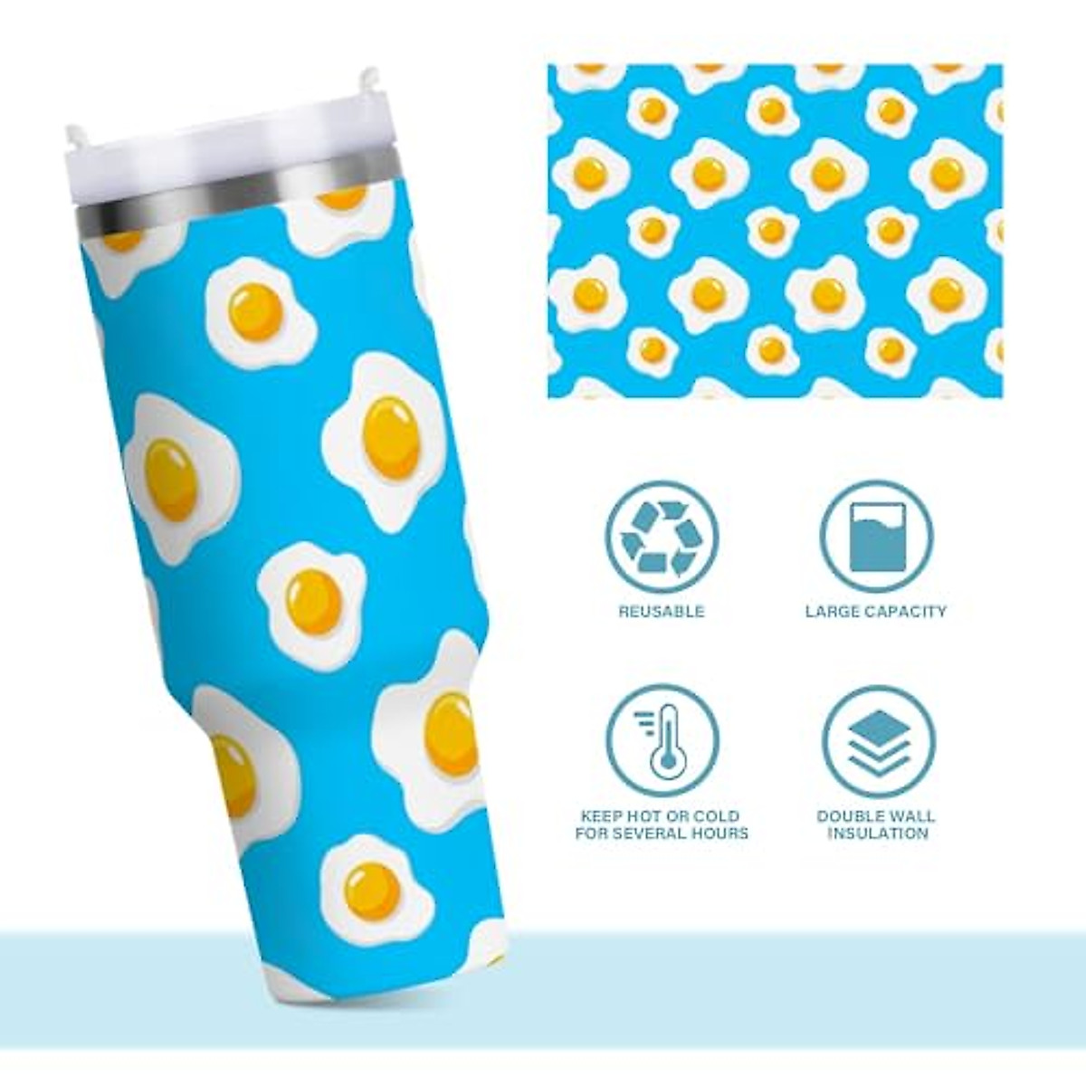 Eggs Blue Stainless Steel Vacuum Insulated Tumbler with Lid and Straw for Water, Insulated Tumbler 30 OZ / 0.89 L