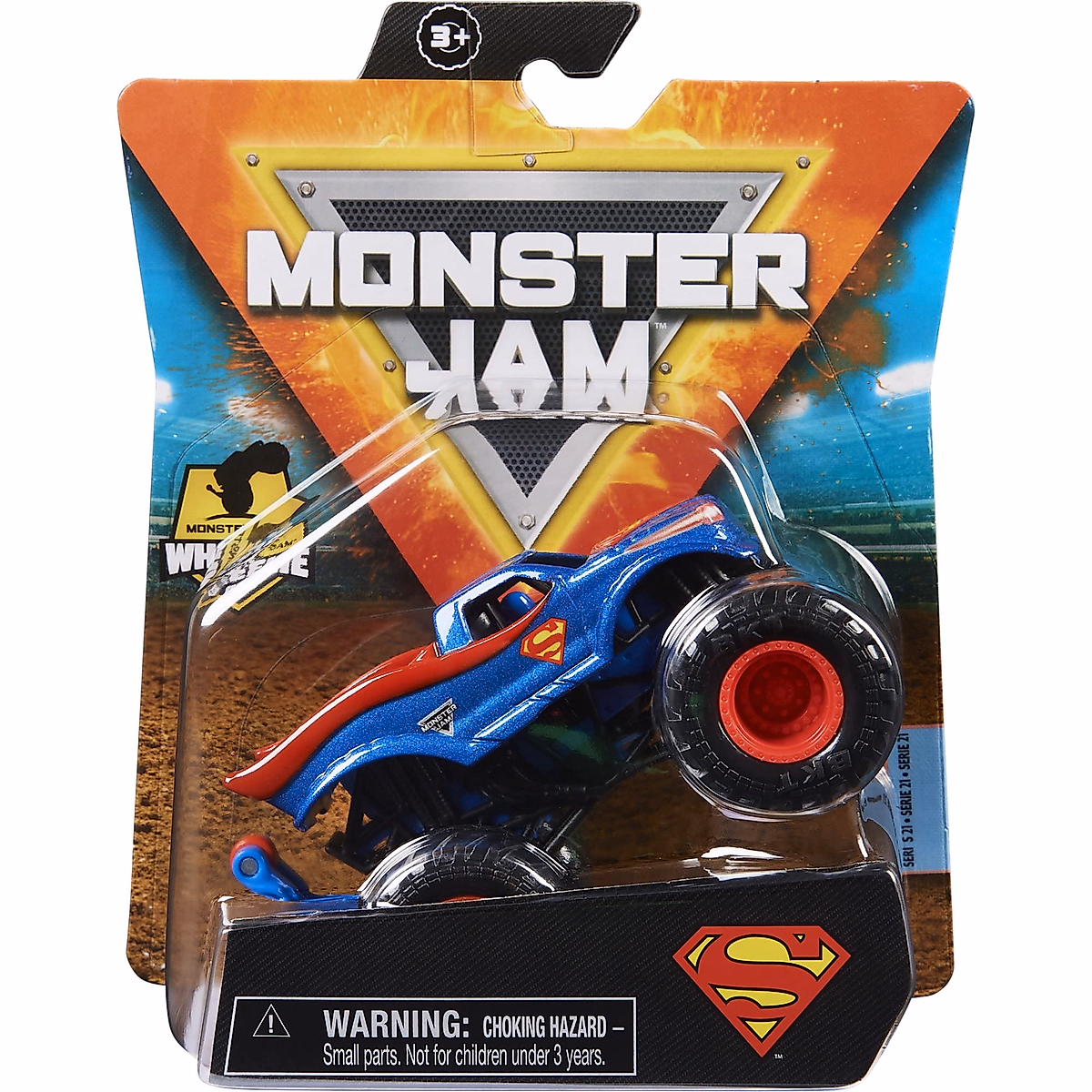 Monster Jam 2021 Spin Master 1:64 Diecast Monster Truck with Wheelie Bar: Heroes and Villains Superman,unisex-children