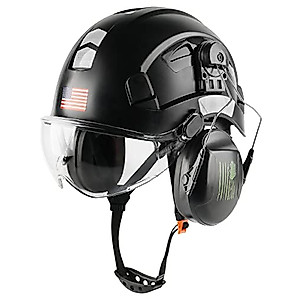 Safety Helmet Hard Hat with Visor and Ear Protection Adjustable Lightweight Vented ABS Work Helmet for Men and Women 6-Point Suspension ANSI Z89.1 Approved Ideal for Industrial & Construction