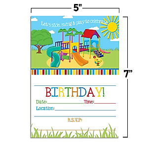 Party in the Park Playground Birthday Party Invitations, 20 5x7 Fill In Cards with Twenty White Envelopes by AmandaCreation