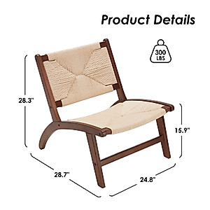 Soohow Braided Jute Woven Weave Seat Beige Modern Boho Living Room,Bedroom Reading Mid Century Accent, Set of 1, Paper Rope/Latte Beech Chair