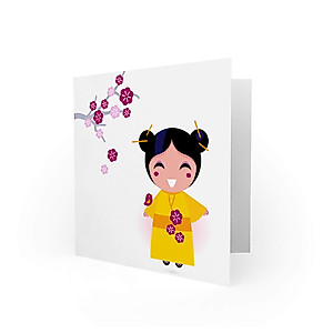 Wee Blue Coo JAPANESE GEISHA CHERRY BLOSSOM KIMONO BLANK GREETINGS BIRTHDAY CARD ART