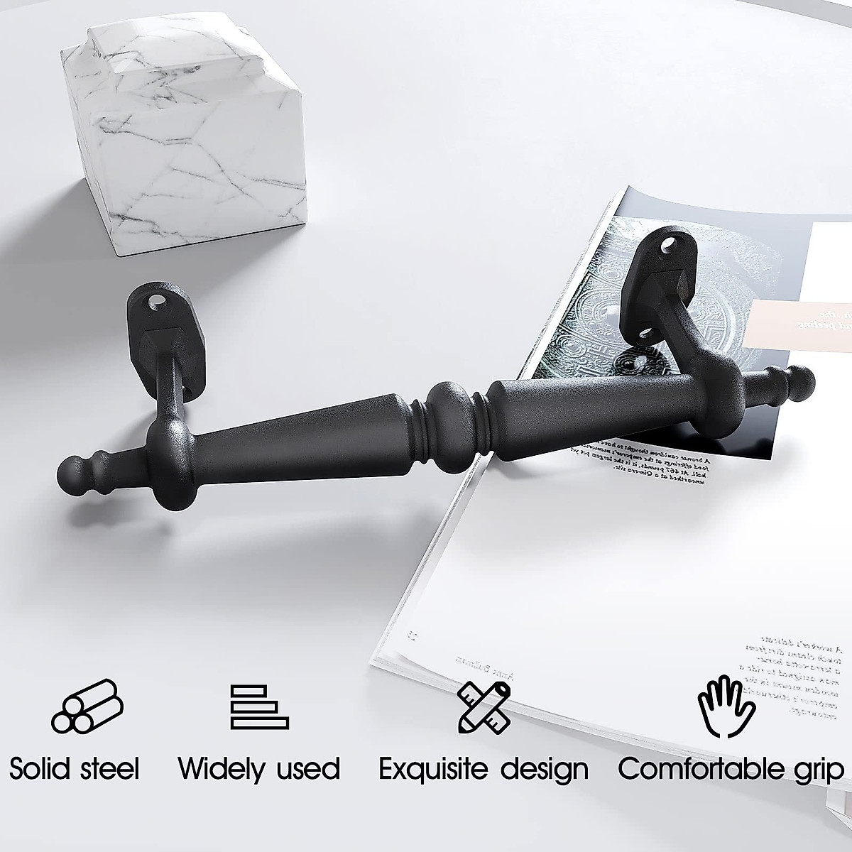 EaseLife 9" Barn Door Pull Handle, Rustic Black Cast Iron Grab, Gate Handles, Easy Install, 2 Pack