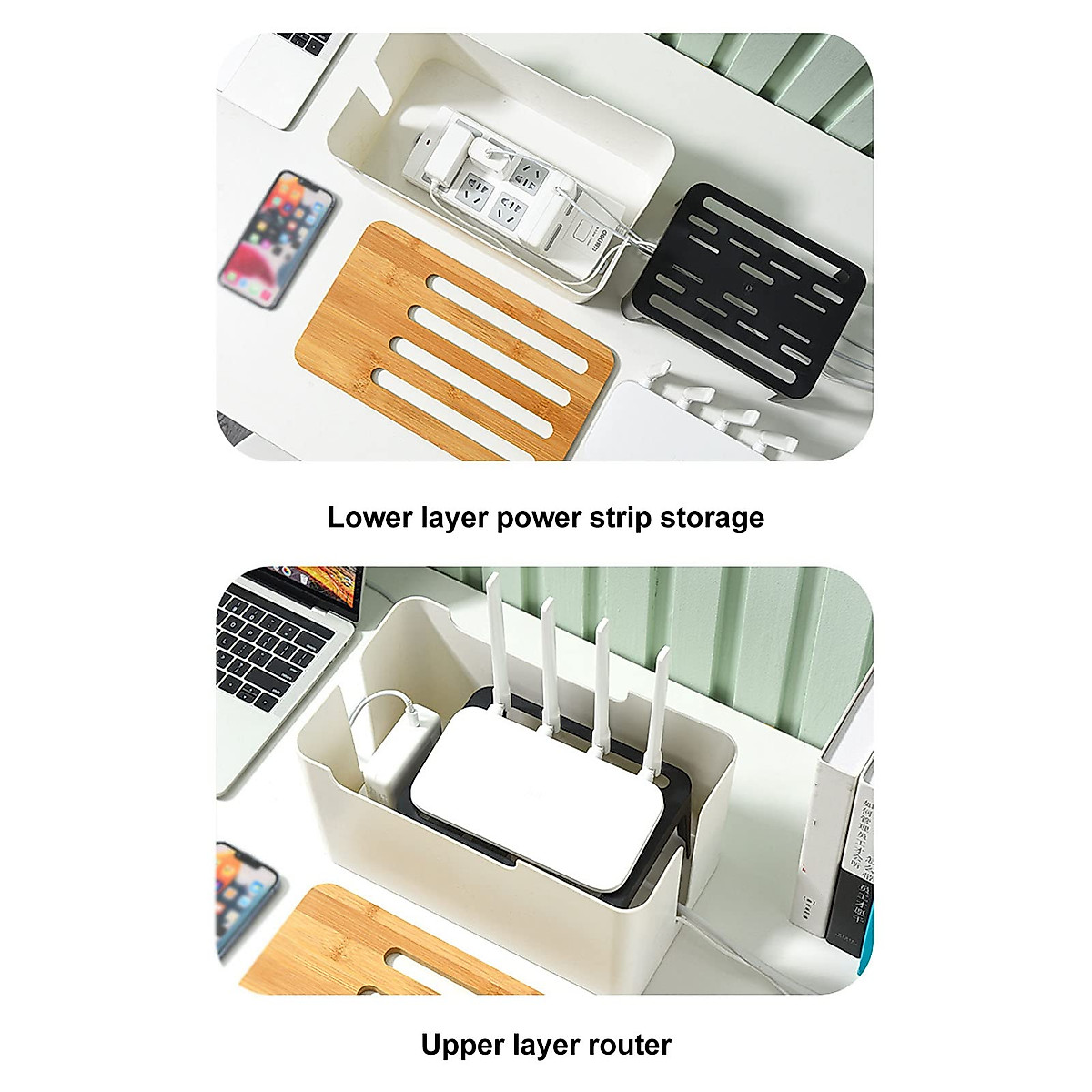 VBESTLIFE Large Space Router Storage Box with Multi Hole Bit, Cover, Neat Organization for Router, TV Box Components, Media Equipment