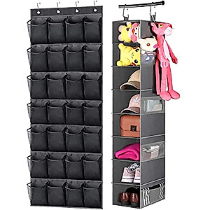 MISSLO 28 Large Pockets Hanging Shoe Organizer and 8-Shelf Hanging Shoe Organizer Clothes Closet Organizers and Storage Shelves Hat Holder
