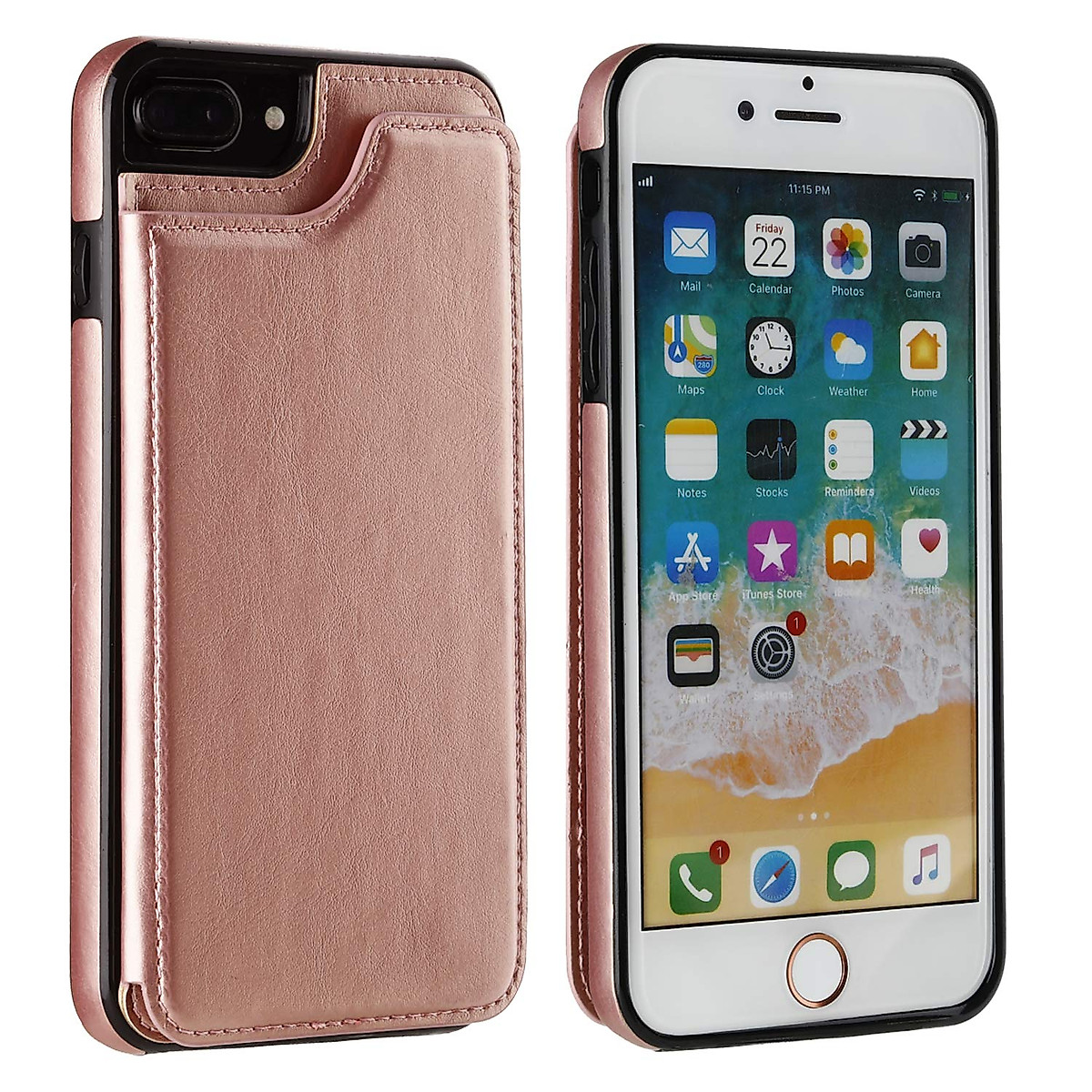 for iPhone 7 Plus/8 Plus Wallet Case with Card Holder,OT ONETOP Premium PU Leather Kickstand Card Slots Case,Double Magnetic Clasp and Durable Shockproof Cover 5.5 Inch(Rose Gold)