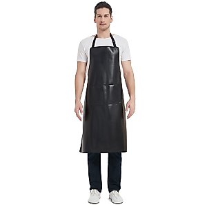 FunChaos Black Waterproof Apron, Heavy Duty Work Apron, Artificial Leather Apron Ideal for Chef, Butcher, Barber, DishWashing, Cleaning, Dog Grooming (Plus Size)