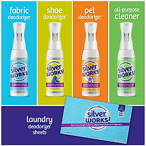 SilverWorks! Fabric Spray Odor Eliminator For Home - Silver Ion Room Deodorizer Strong Natural Furniture Couch Deodorizer, Remove Smells for Car, Pets, Clothes, Carpet, -16.9oz